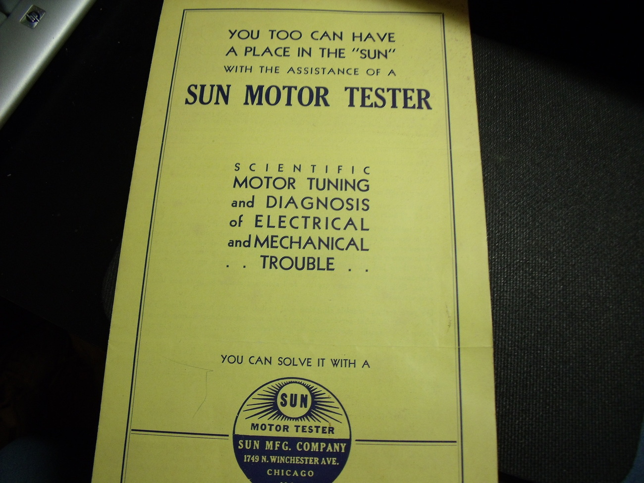 Original Sun Motor Tester Brochure - Unspecified, Unknown Date
