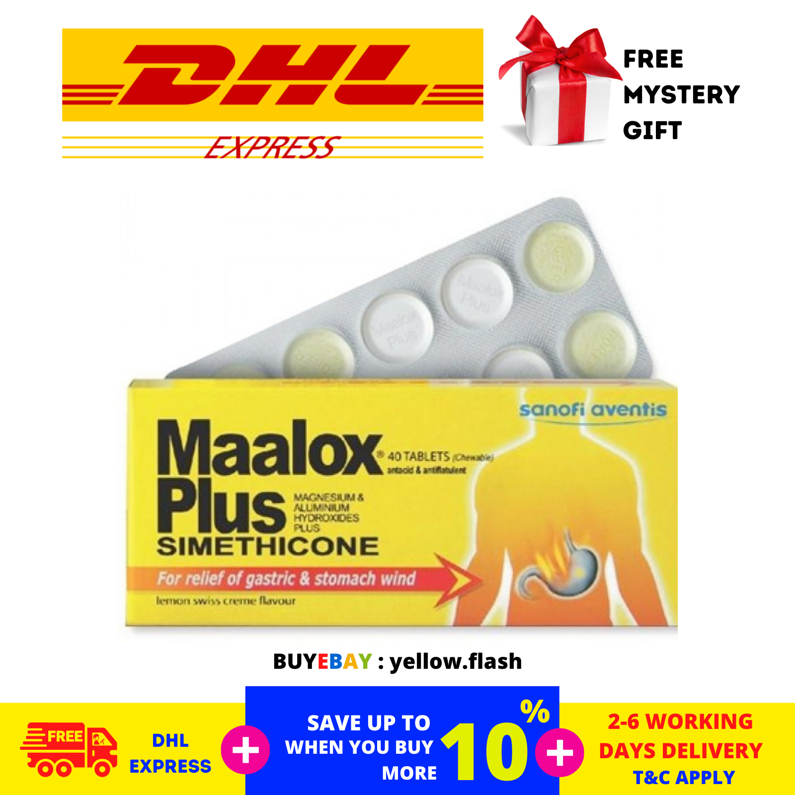 10 x 40 Tablets Maalox Plus Simethicone For Relief of Gastric & Stomach ...