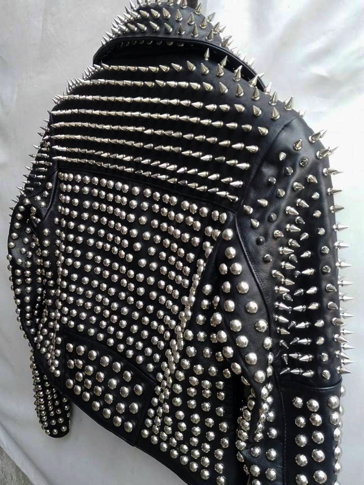 Made To Order Black Cropped Biker Full Punk Spiked Studded Real Leather ...