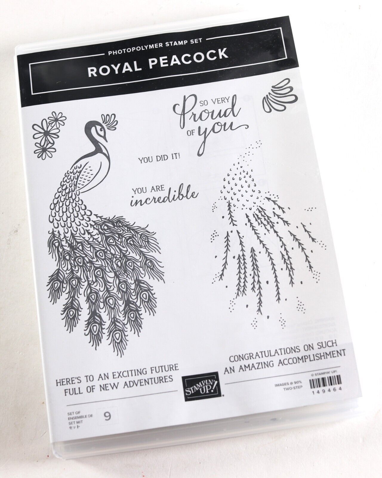 Brand New Stampin Up Royal Peacock 9 Piece Rubber Cling Stamp Set