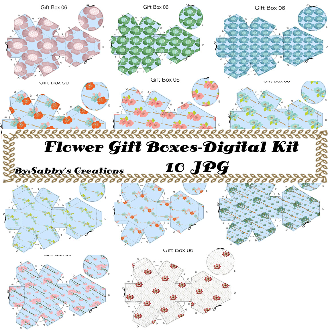 Flower Gift Boxes46 Digital Kit-Mothers Day-Paper-ArtClip-Gift Tag ...