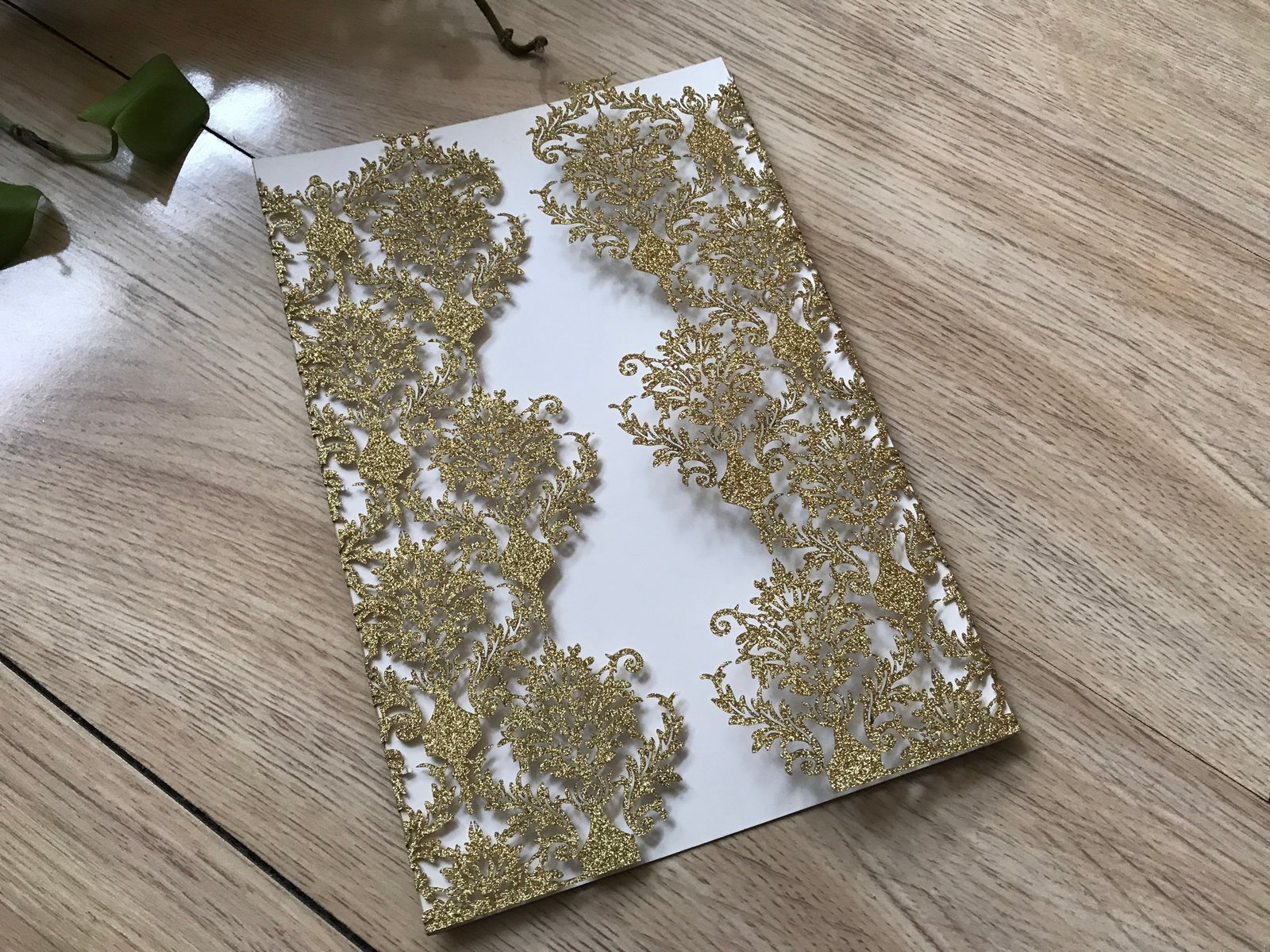 50pcs Glitter Gold Flower Branch Invitation Cards,Laser Cut Wedding ...