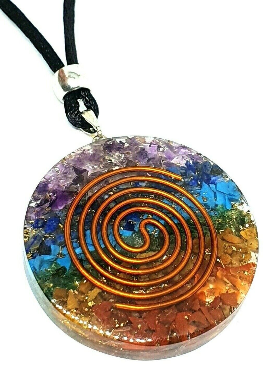Orgone 7 Chakra Pendant Necklace Reiki Copper Double Coil Healing Round ...