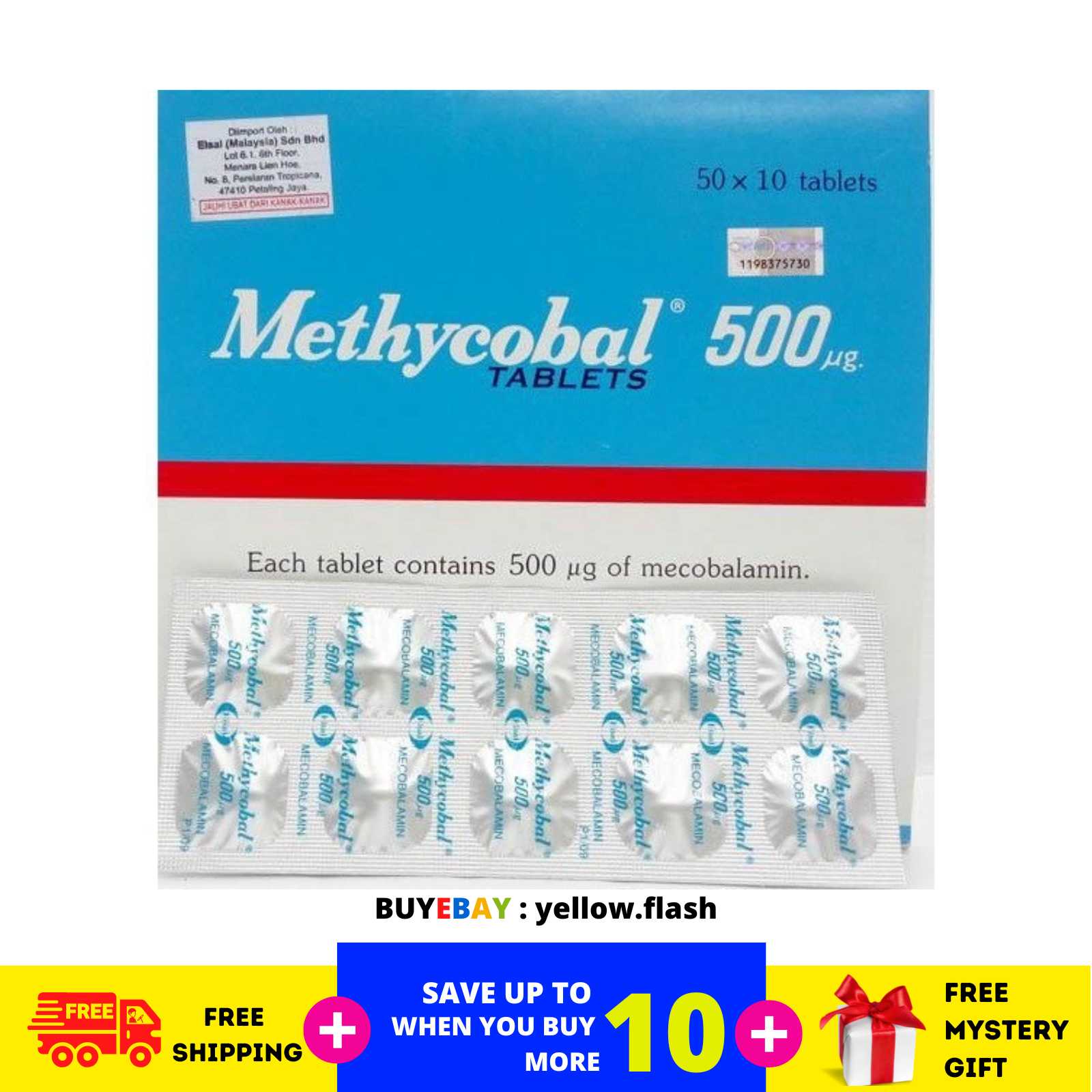 10 X Methycobal Tablets 500mcg Vitamin B12 For Numb & Nerve 10's UNBOX ...