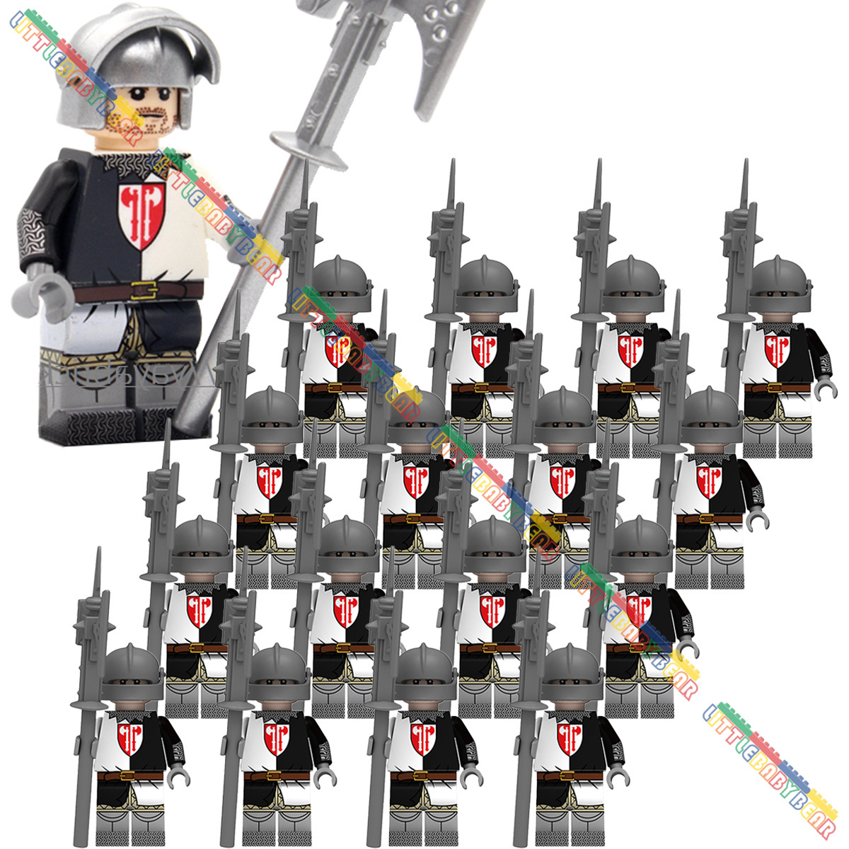 16Pcs Medieval Wars of the Roses Long AXE Halberd Soldiers Minifigure ...