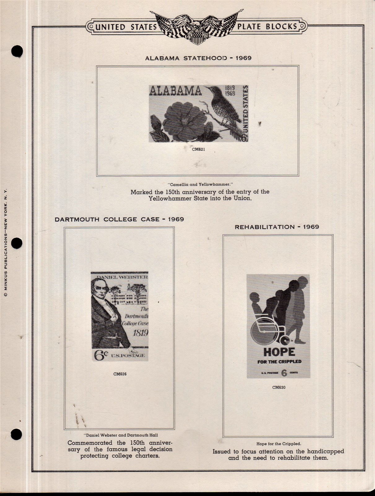 Minkus - U. S. Plate Block Stamp Album Supplement 7 Pages - 1969 - Albums