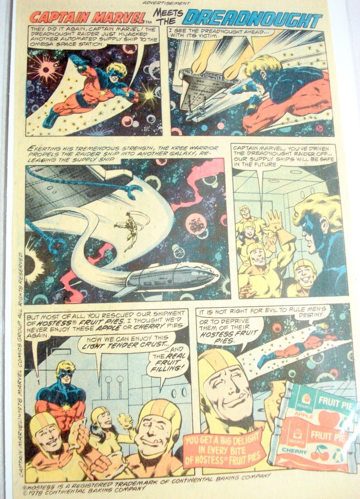 1978 Hostess Fruit Pies Color Ad Captain Marvel Meets The Dreadnought ...
