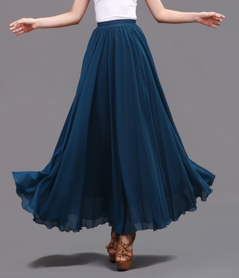 Teal Blue Long Chiffon Skirt Outfit Women Plus Size Chiffon Beach Skirt Chiffon Top And Skirts