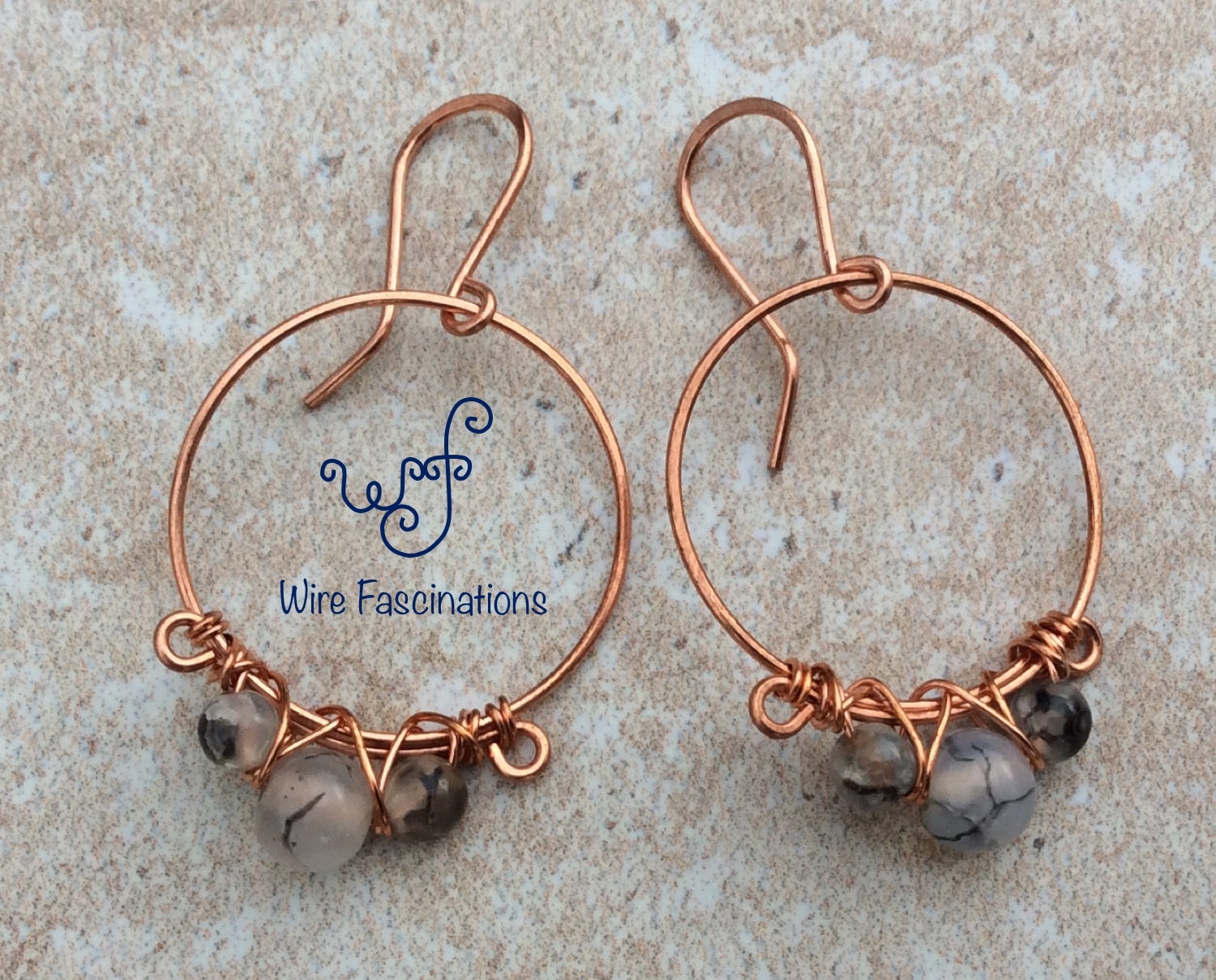 Handmade dragon agate hoop earrings: criss cross copper wire wrapped ...