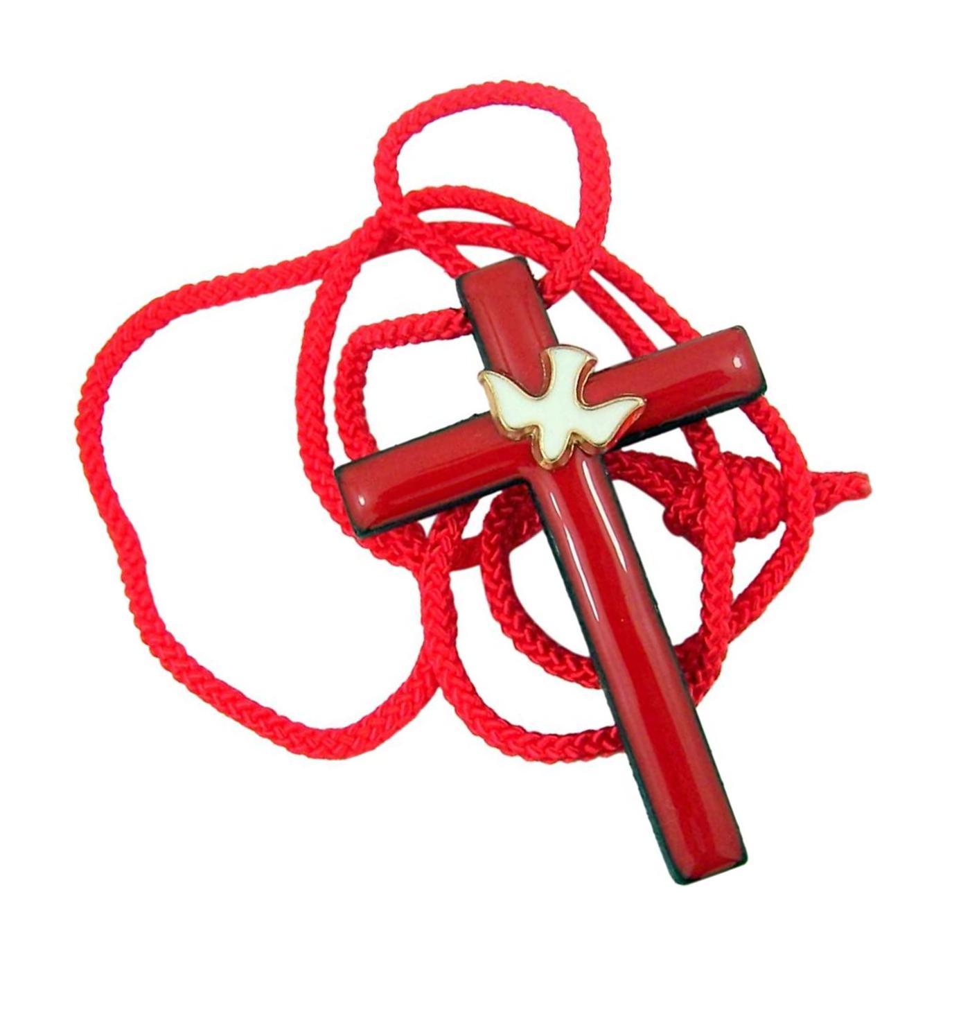 Red Enameled Wooden Cross with White Holy Dove Confirmation ...