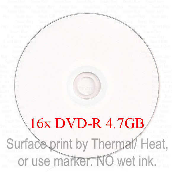 100 Pack Smartbuy 16X DVD-R 4.7GB White Thermal Hub Printable Blank Record Disc - CD, DVD & Blu ...