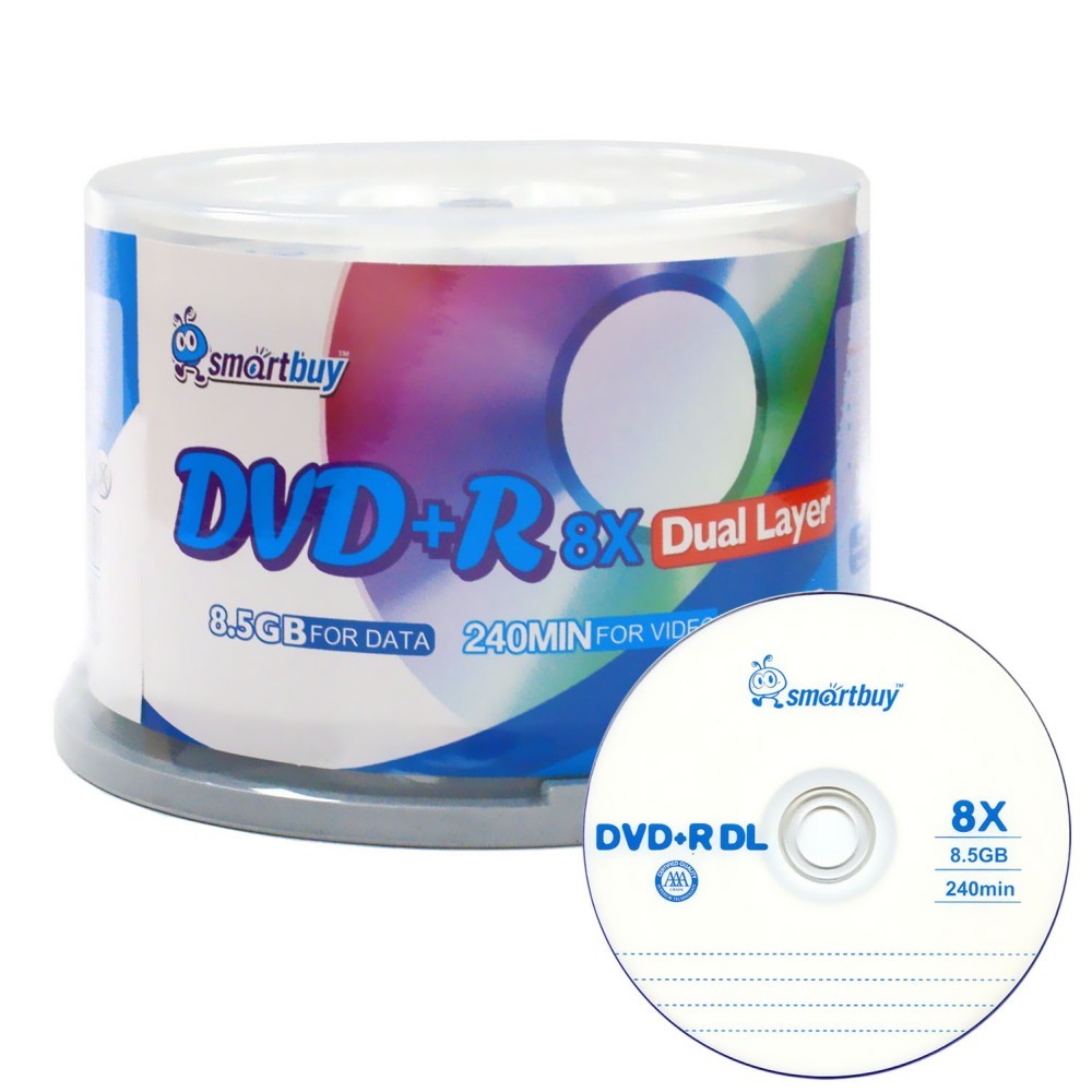 50 Pack Smartbuy 8X DVD+R DL 8.5GB Dual Layer Logo Top Blank Media ...