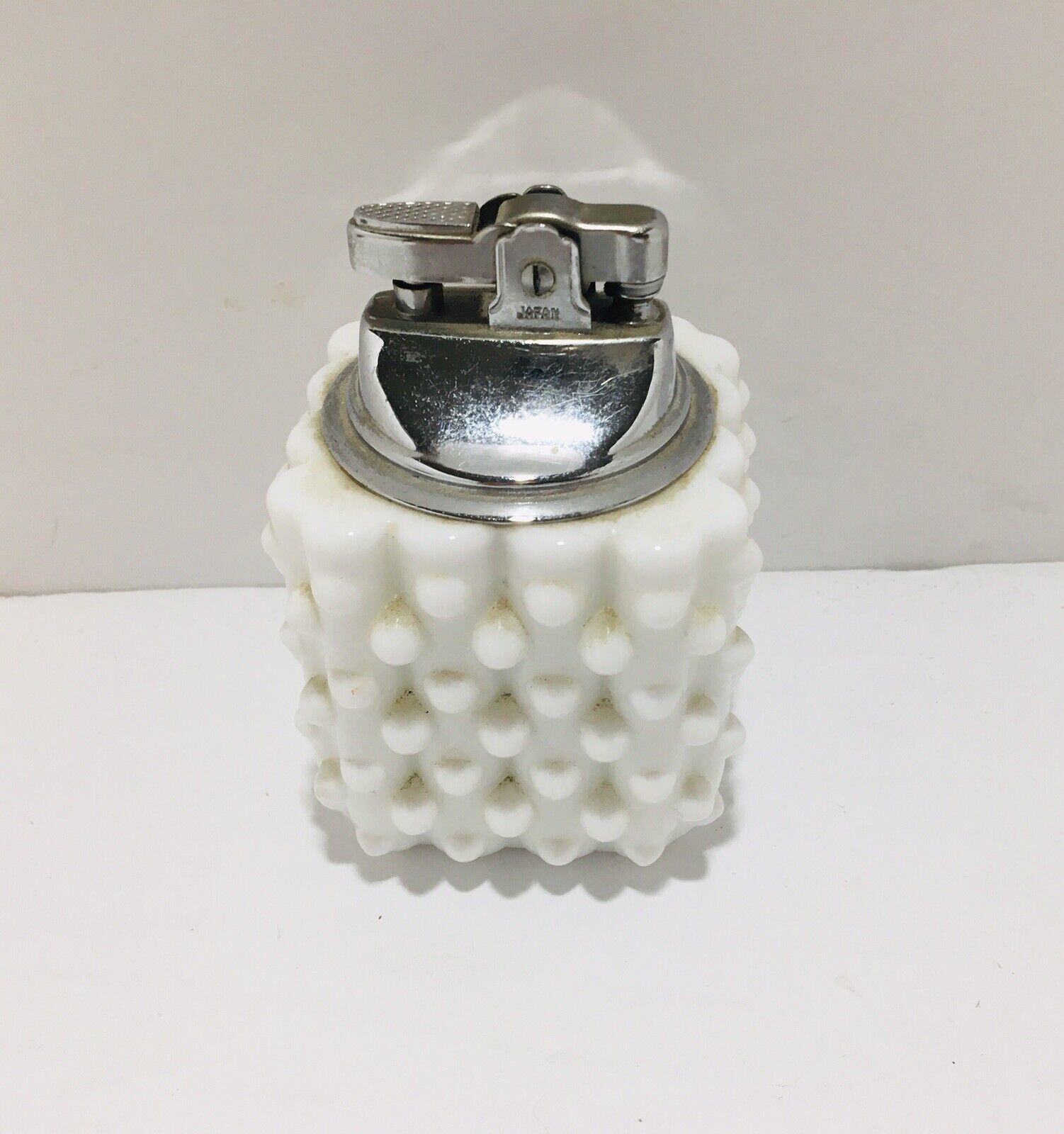 Authentic Fenton Handmade Milk Glass Hobnail Chrome Table Top Lighter ...