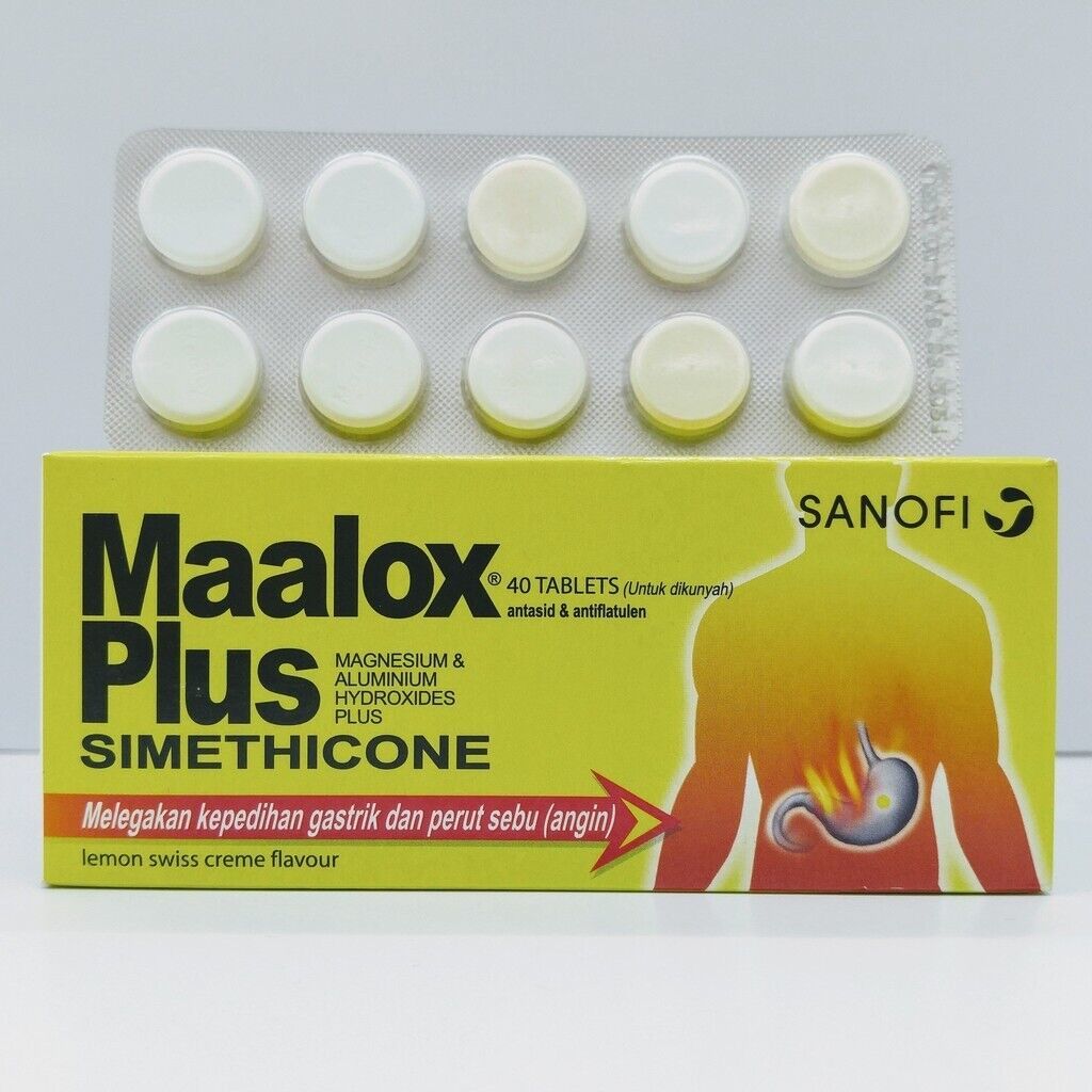 5 x 40 Tablets Maalox Plus Simethicone For Relief of Gastric & Stomach ...
