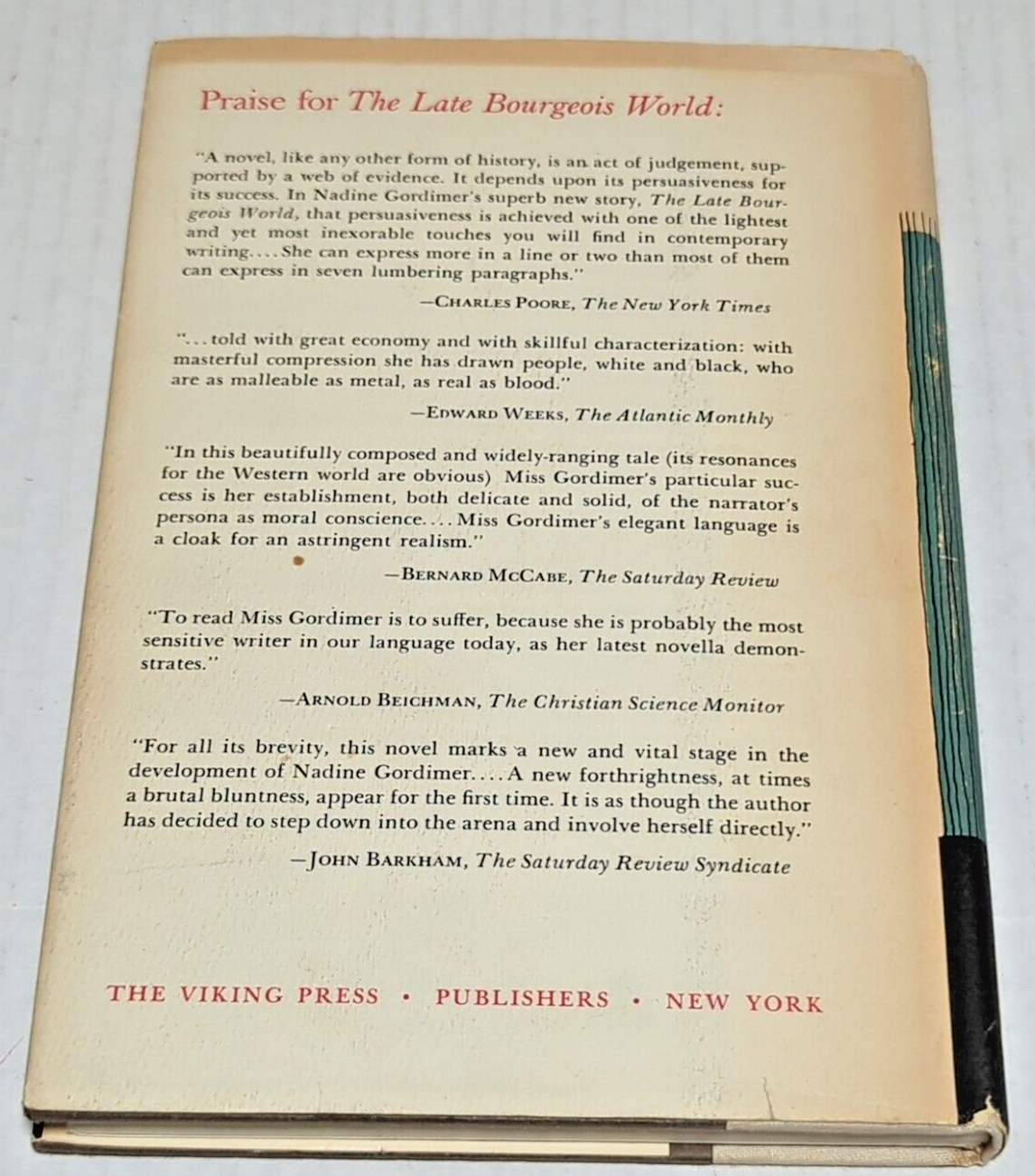 The Late Bourgeois World- Nadine Gordimer, 1966/first edition ...