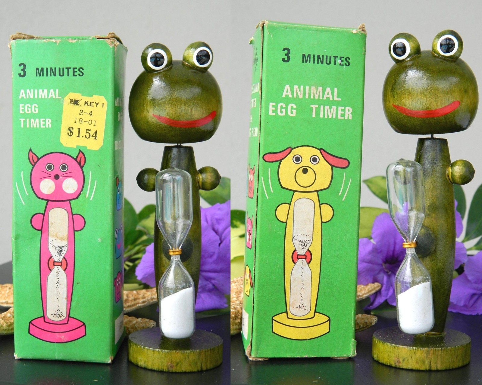 Vintage Frog 3 Minute Egg Timer Sand Wood Animal Nodding Head In Box ...