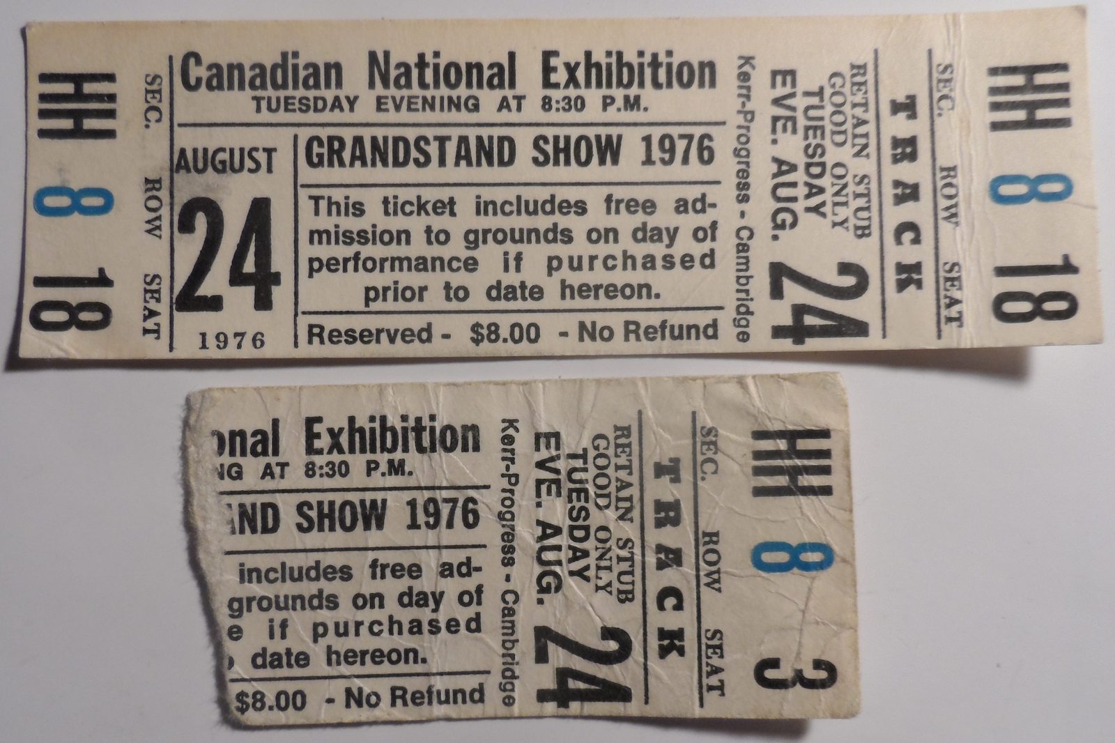 CNE 1976 2 Ticket Stubs Grandstand Show Aug 24 BTO Bachman Turner ...