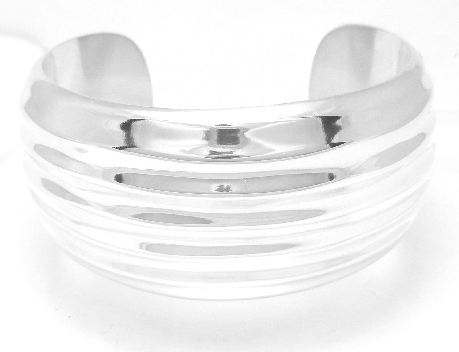 Sterling Silver Polished Bold Ribbed Cuff Bracelet - Fine Jewelry