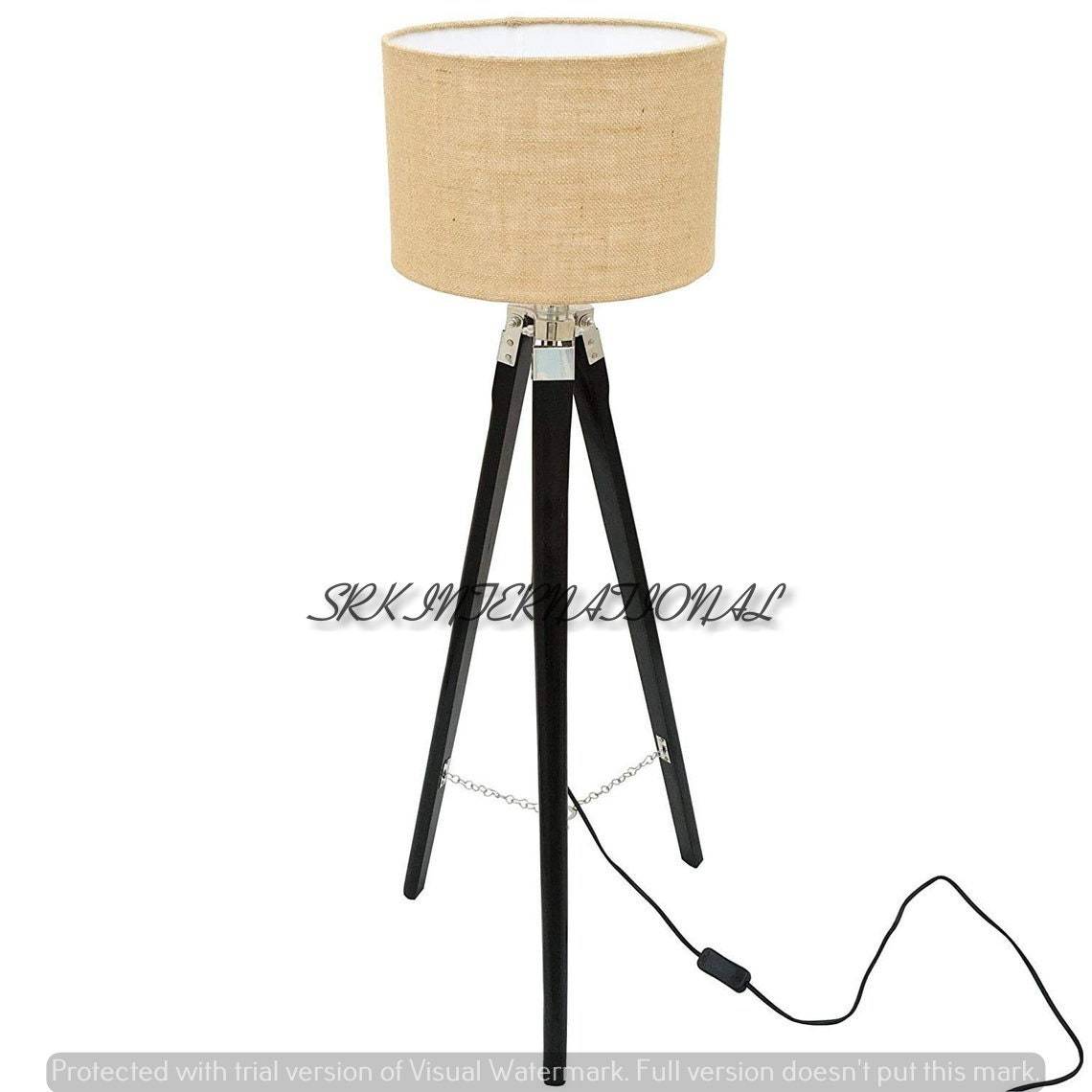 Wooden Tripod Floor Lamp Stand Without Shade and Bulb, Black Wood And ...