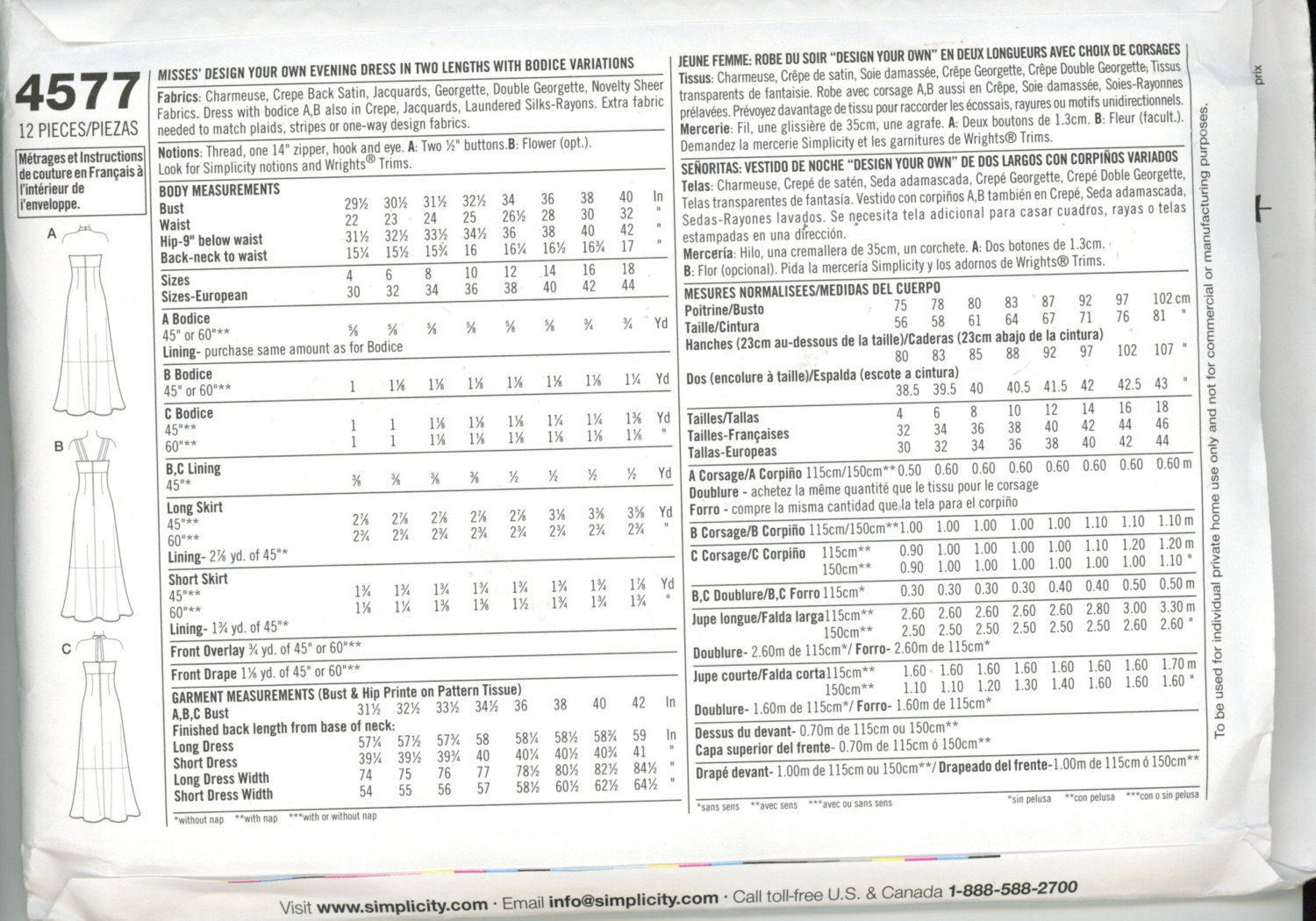 Simplicity 4577 Design Your Own Evening Dress 8 - Halter Uncut - Sewing