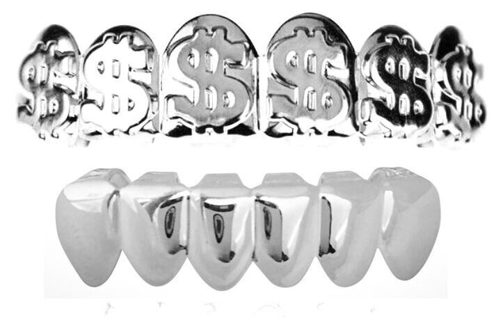 Custom Silver Plated Mouth Teeth Grills Grillz Set Pimp Cash Money ...