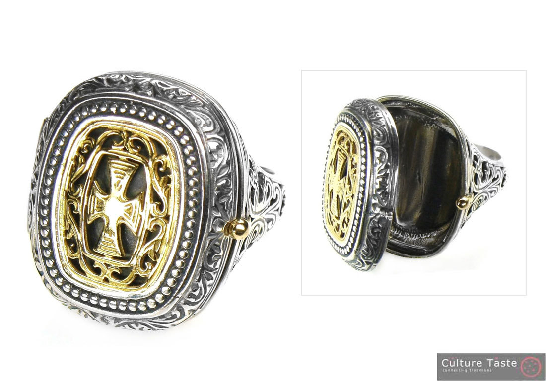 Gerochristo 2601 - Solid Gold & Silver Medieval Byzantine Poison Ring ...
