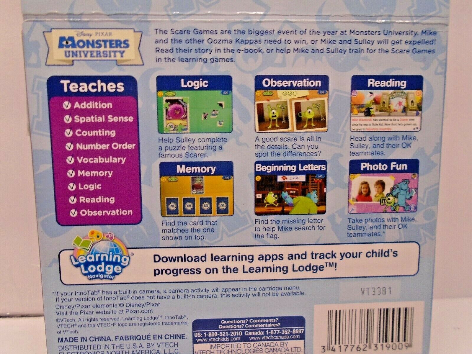 Vtech InnoTab Problem Solving Monsters University Learning Game 4-7 ...