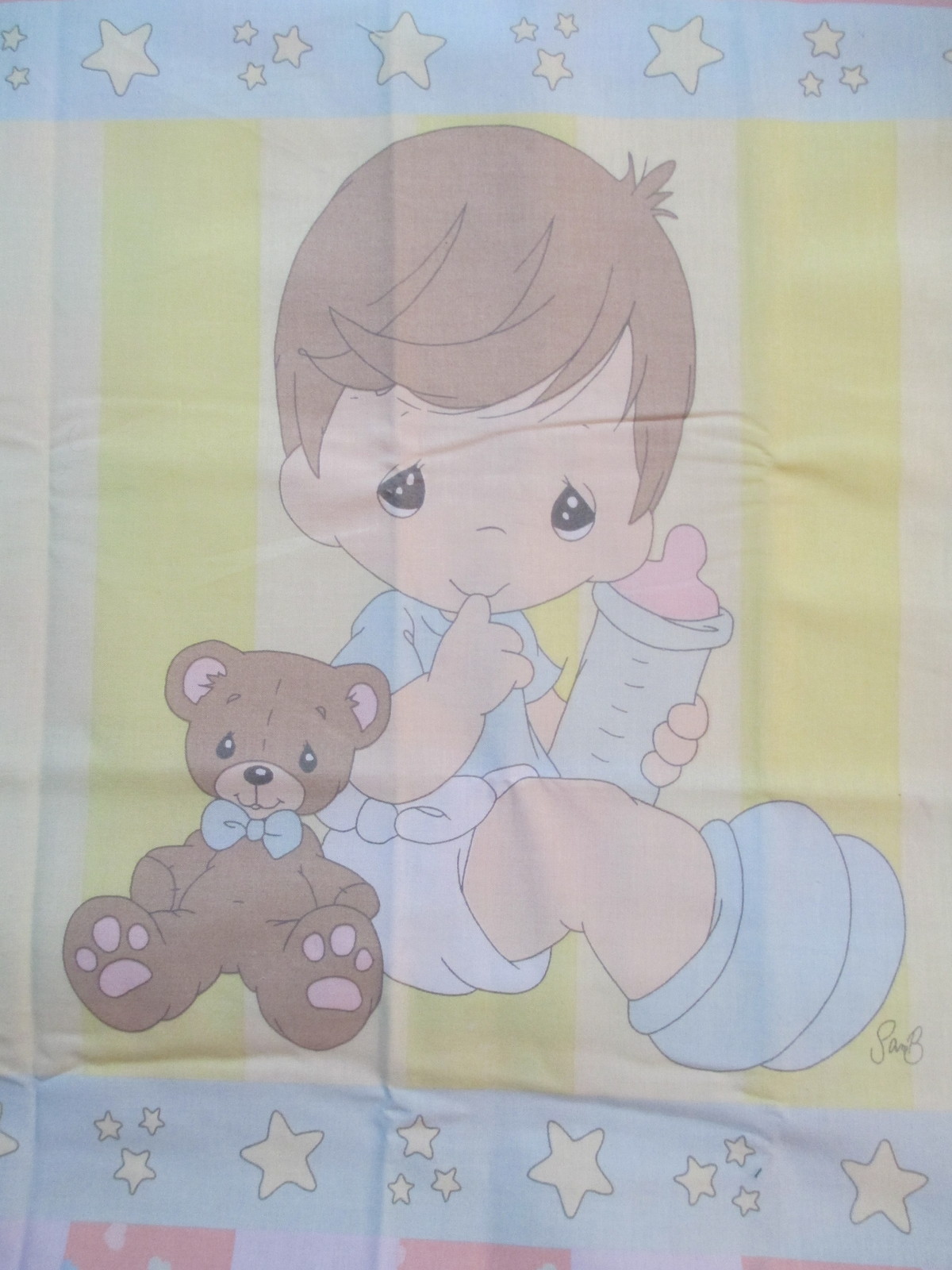 Precious Moments Panel Boy Girl Stork Blocks in Pastels to Quilt Sew ...