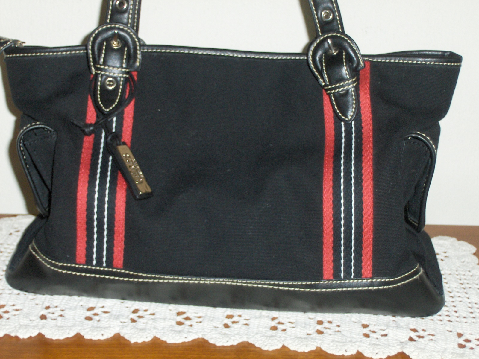 Chaps Ralph Lauren Satchel Black Canvas Handbag Shoulder Tote Bag ...