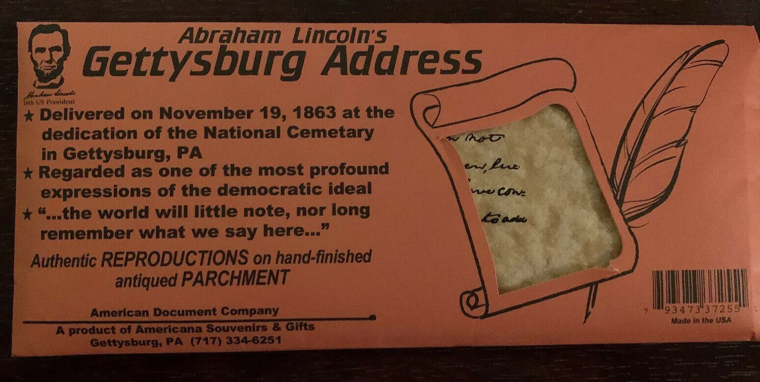 Gettysburg Address Parchment Replica - Other Historical Memorabilia