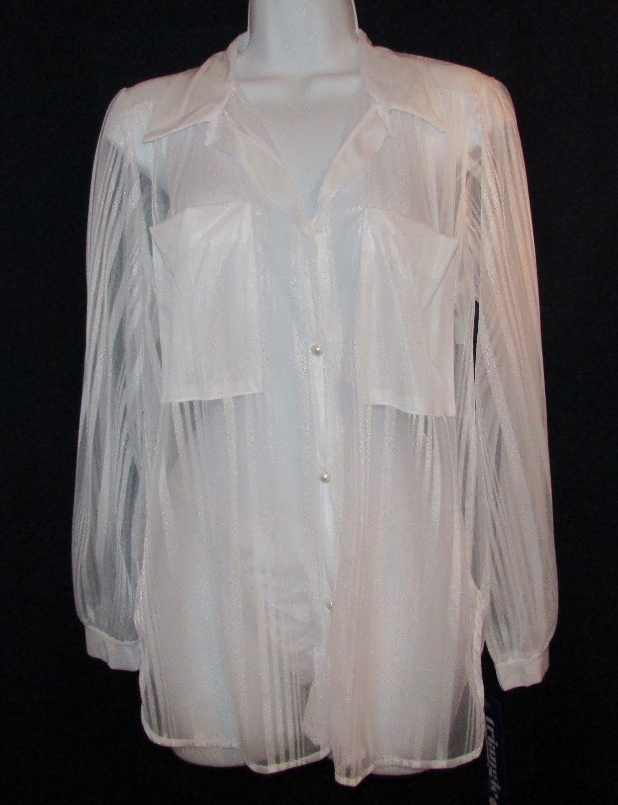 WHITE Sheer Striped Night Shirt Sleepshirt Panty Set ~ S,M,L ~ Great ...