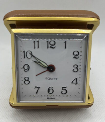 Vintage Equity Folding Small Travel Alarm Clock Brown Plastic Case ...