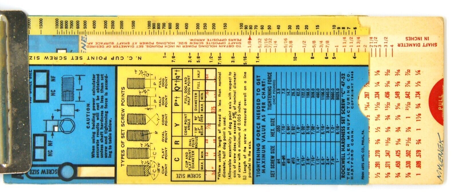 Vintage 1948 Socket Screw Selector Slide Charts Inch 6394 - Slide Rules