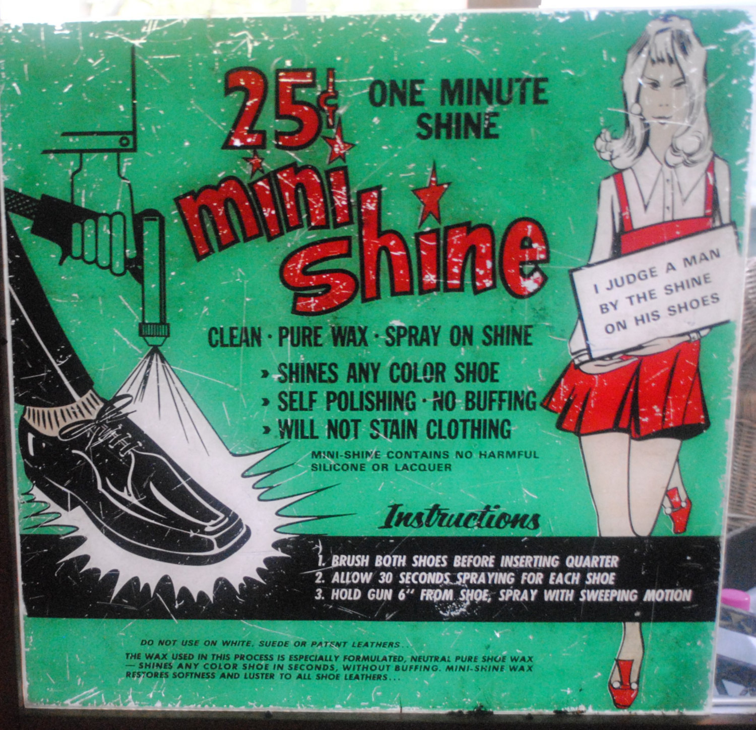 Vintage Shoe Shine Sign 22.5" x 22.75" Plexiglass Type Material - Free ...