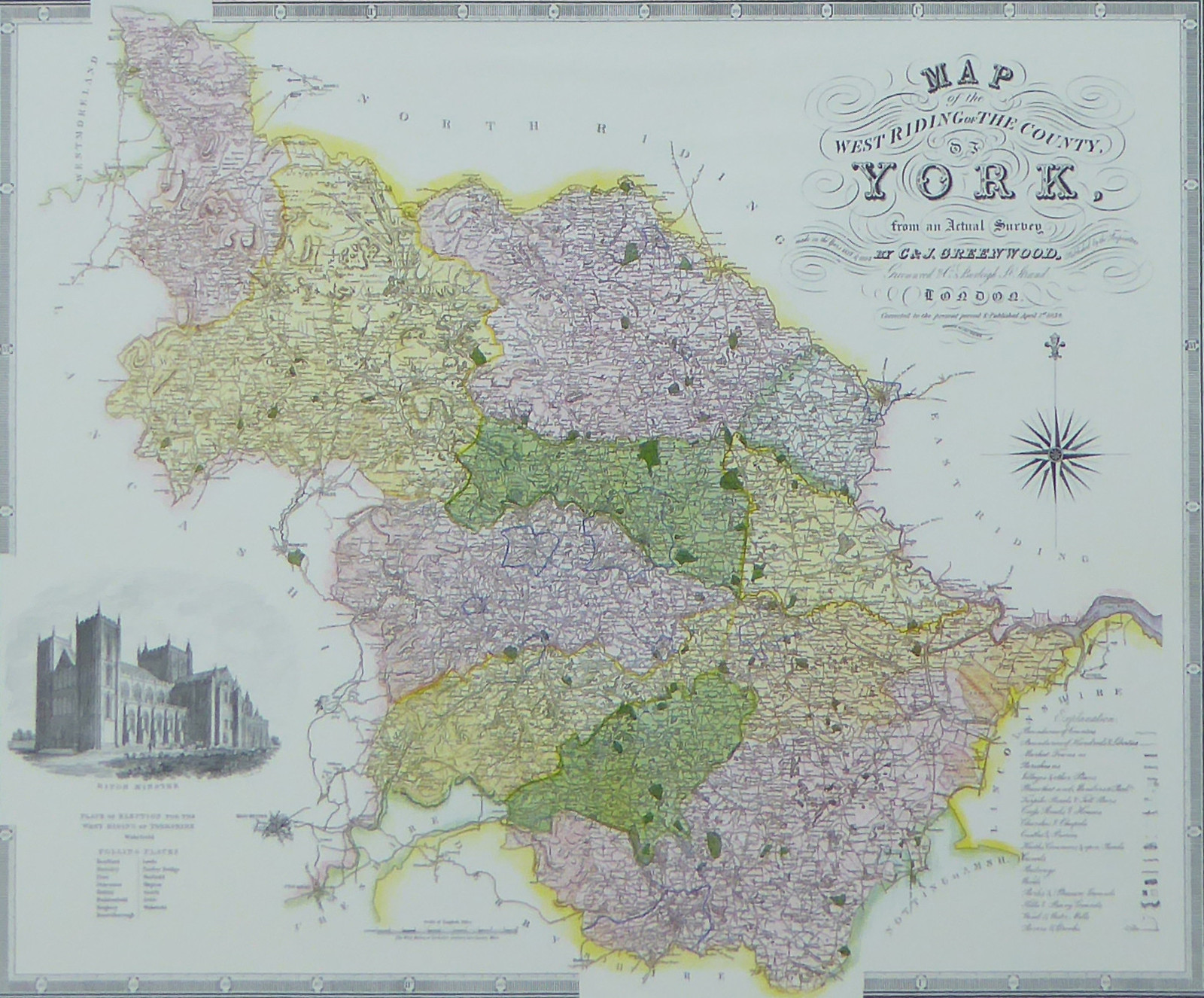Yorkshire North Riding Map by C & J Greenwood - Framed Print - 16"H x ...
