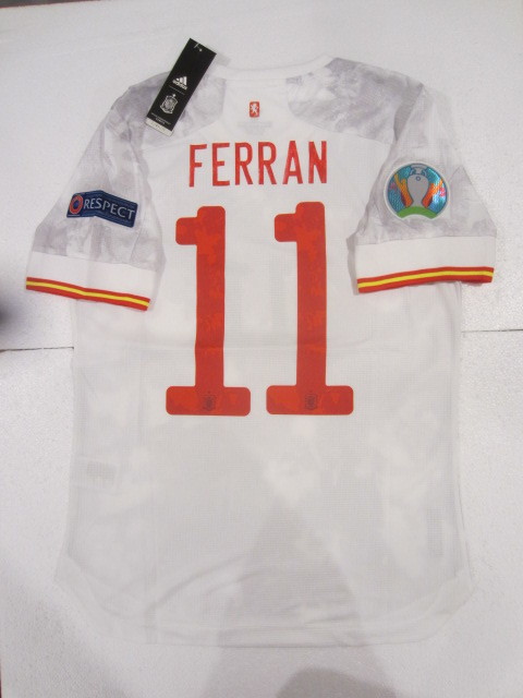 Ferran Torres Spain 20/21 Euro Match Slim White Away Soccer Jersey 2020 ...