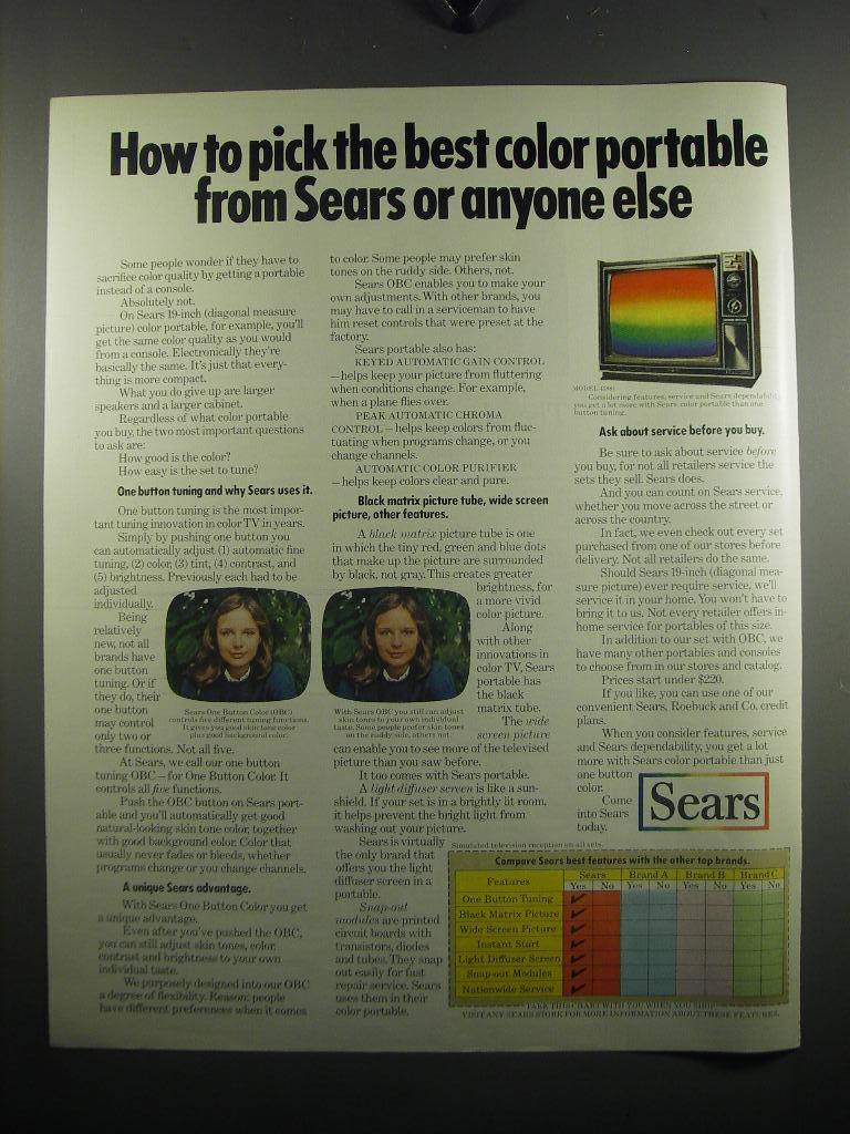 1972 Sears Televisions Ad - How to pick the best color portable from ...