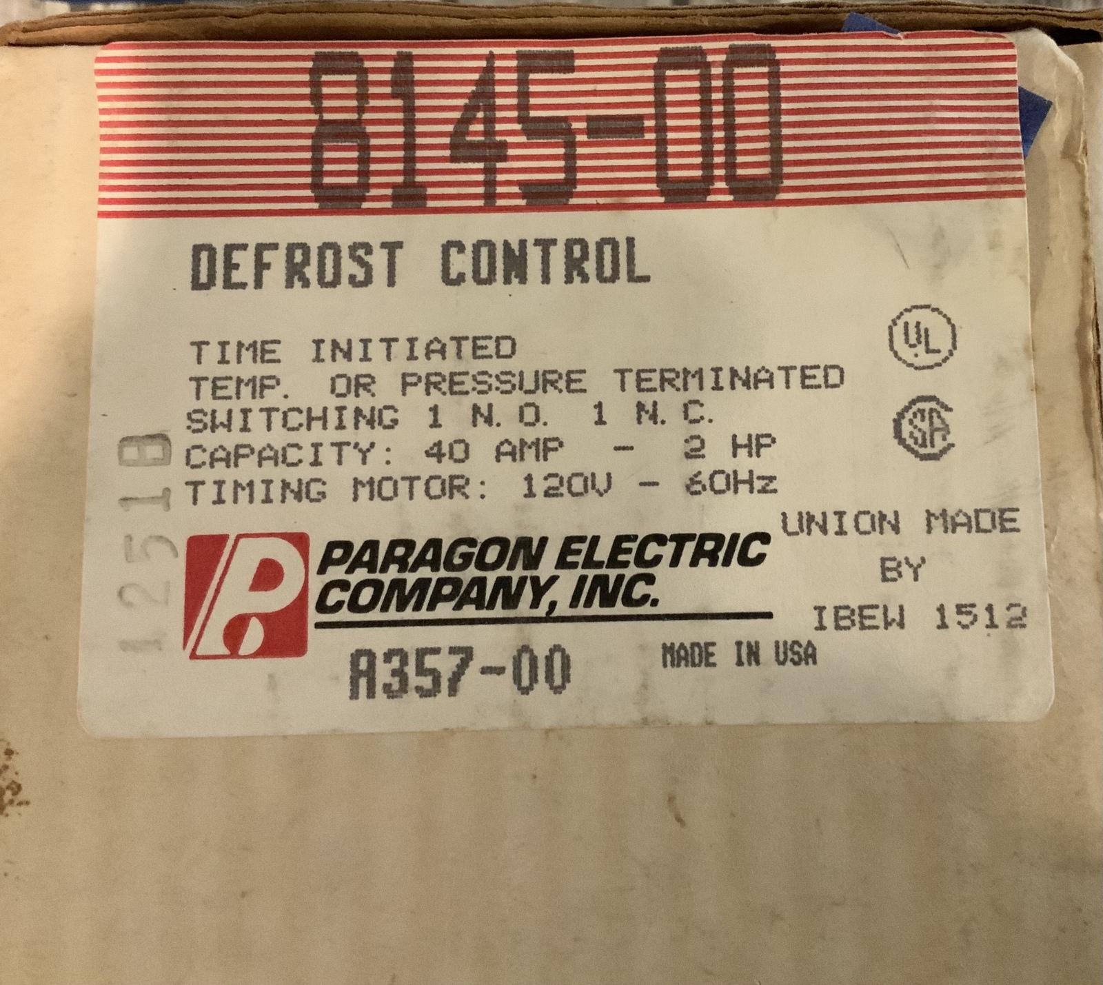 (NEW) Paragon Electric Company 8145-00 DEFROST CONTROL Timer - Other ...