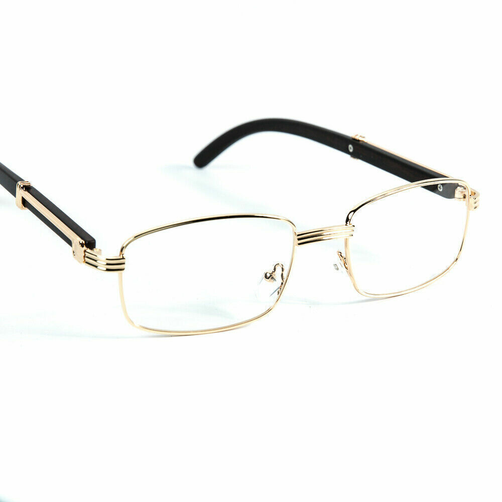 Men Sophisticated CLASSY ELEGANT Clear Lens EYE GLASSES Gold & Wood ...