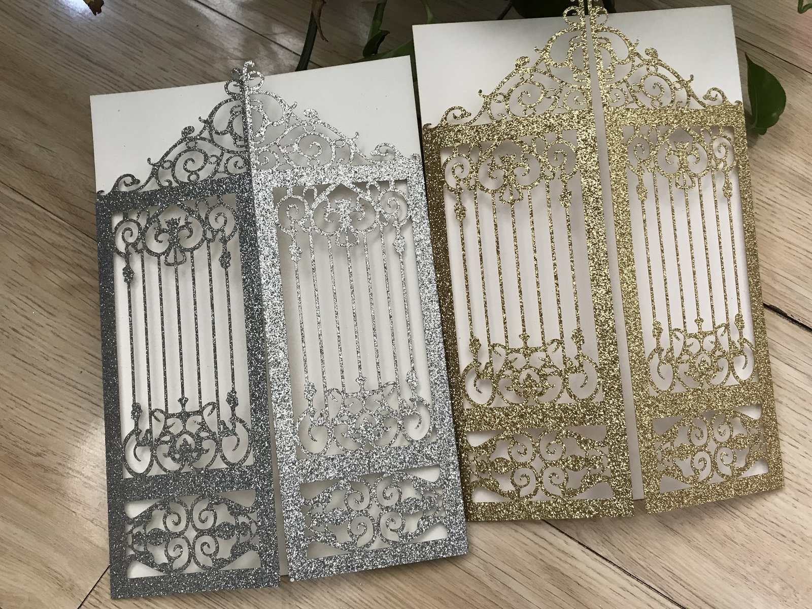 50pcs Glitter Silver Laser Cut Wedding Invitations cards,laser cut ...