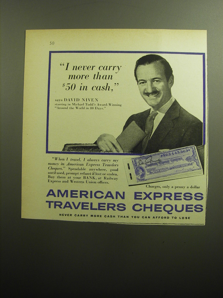 1958 American Express Travelers Cheques Advertisement - David Niven ...