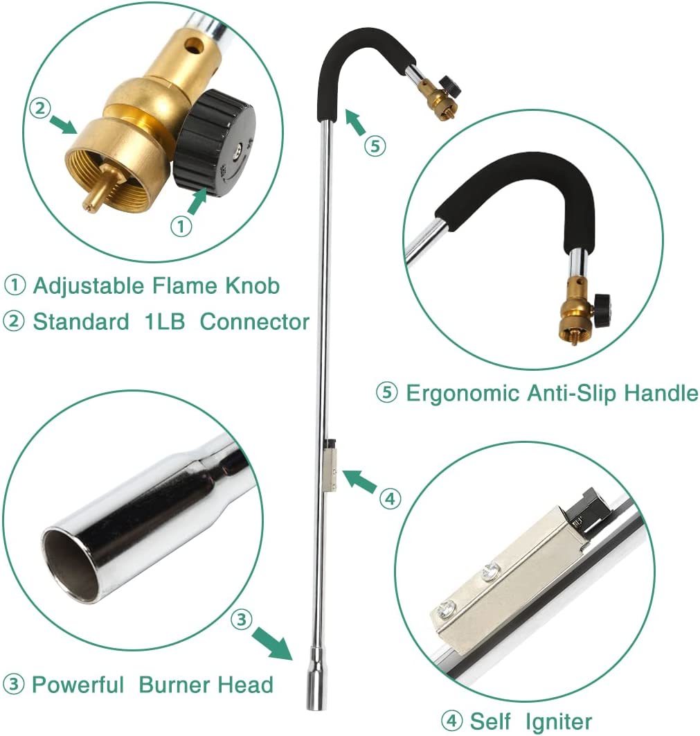 KOMAN Weed torch Propane Burner,35" long arm,Fuel by 1LB Propane Gas ...