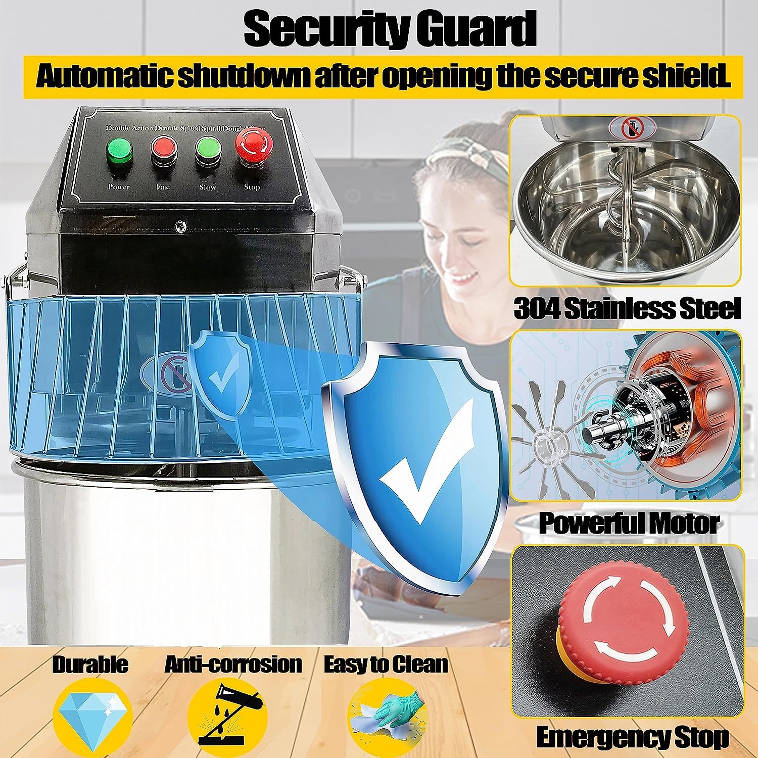 30QT Spiral Dough Stand Mixer Double Action Double Speed Flour Mixer 110V 1500W - Commercial Mixers