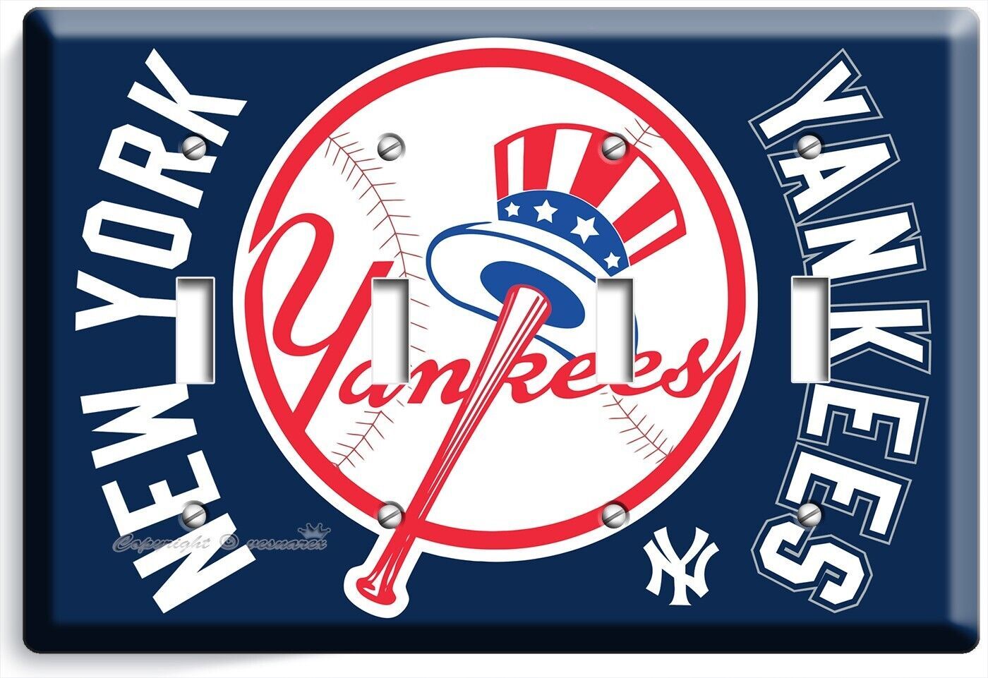 NEW YORK YANKEES BASEBALL TEAM 4 GANG LIGHT SWITCH WALL PLATE HD SPORT ...