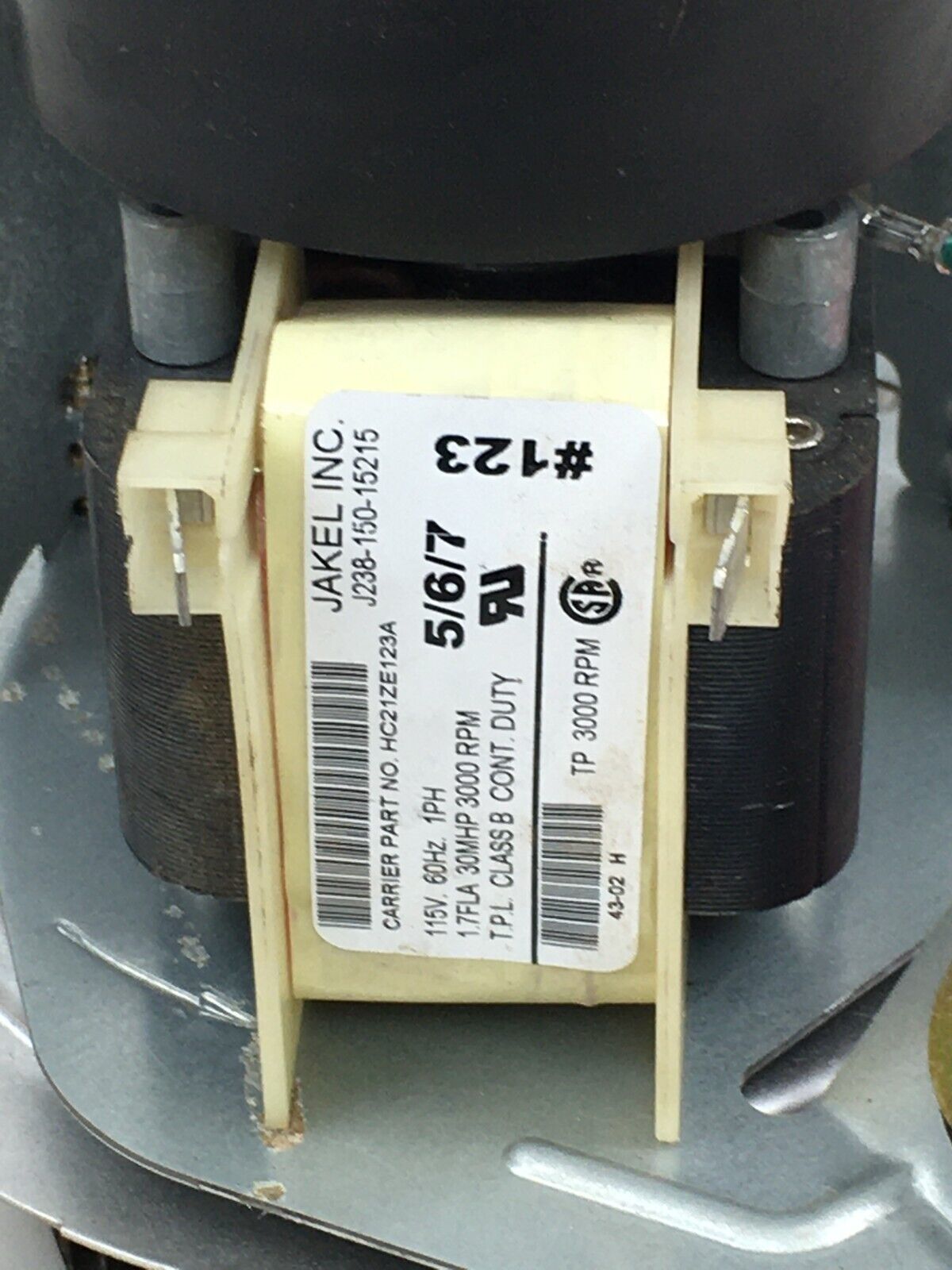 JAKEL J238-150-15215 Draft Inducer Blower Motor HC21ZE123A used ...
