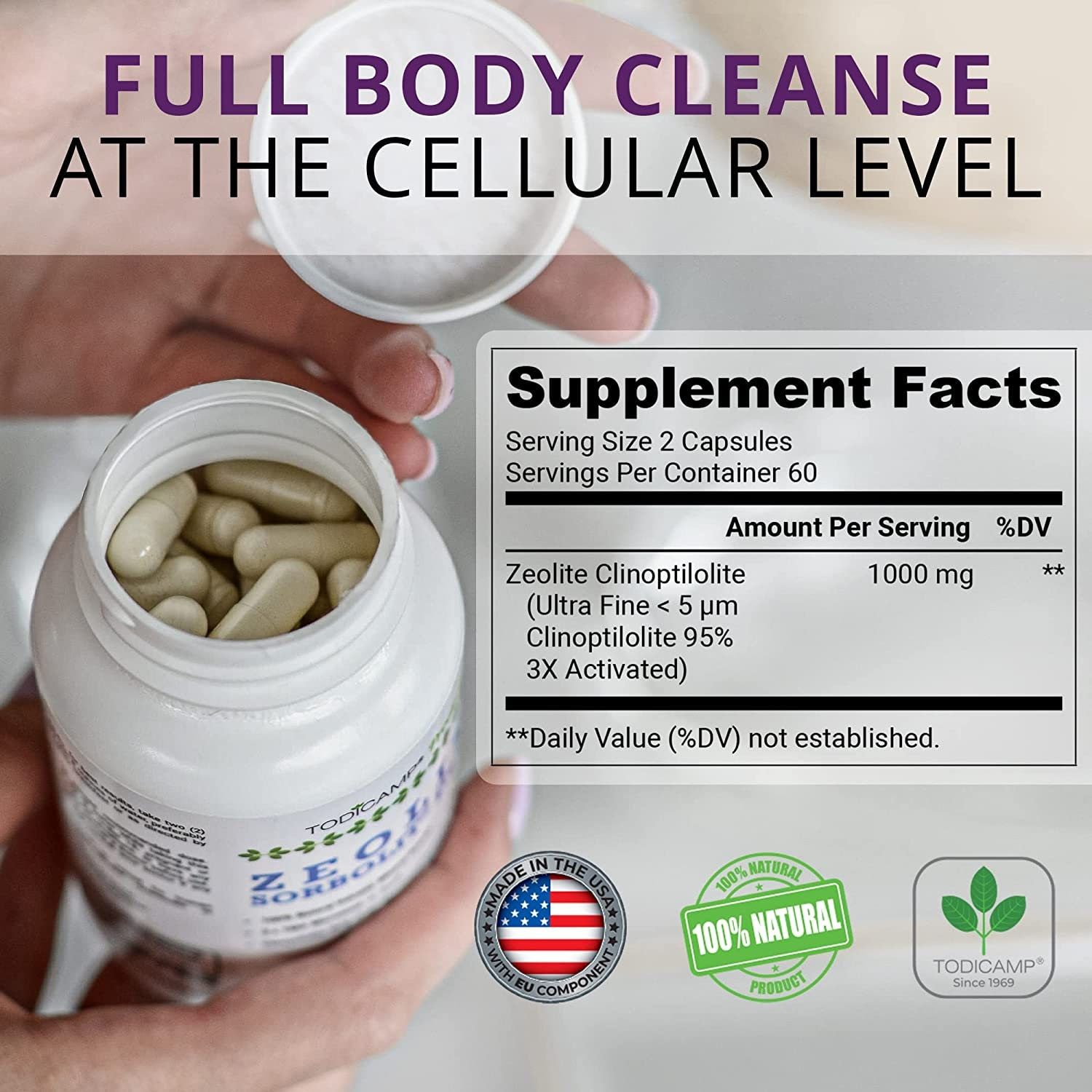 TODICAMP Zeolite Detox - Zeolite Capsules Sorbolit Ultra FINE 1-2 µm - Zeolite C - Dietary ...