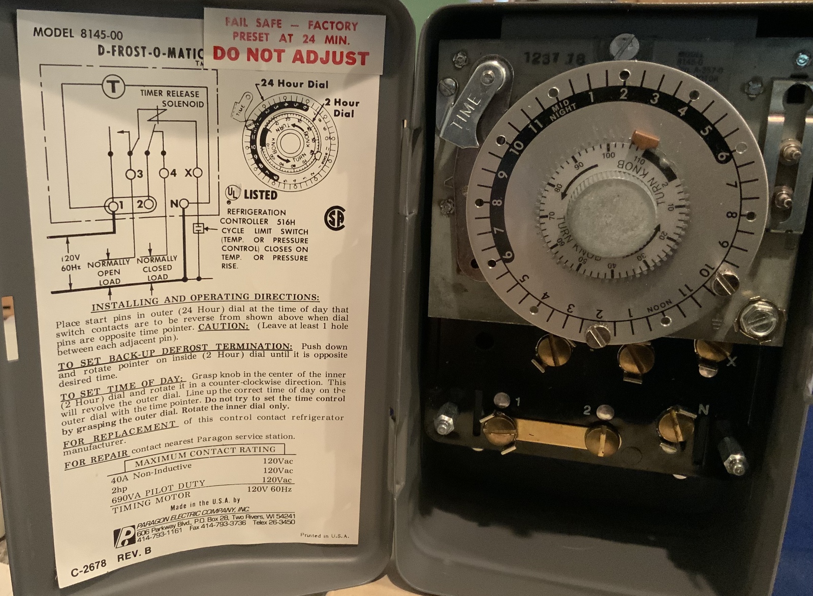 (NEW) Paragon Electric Company 8145-00 DEFROST CONTROL Timer - Other ...