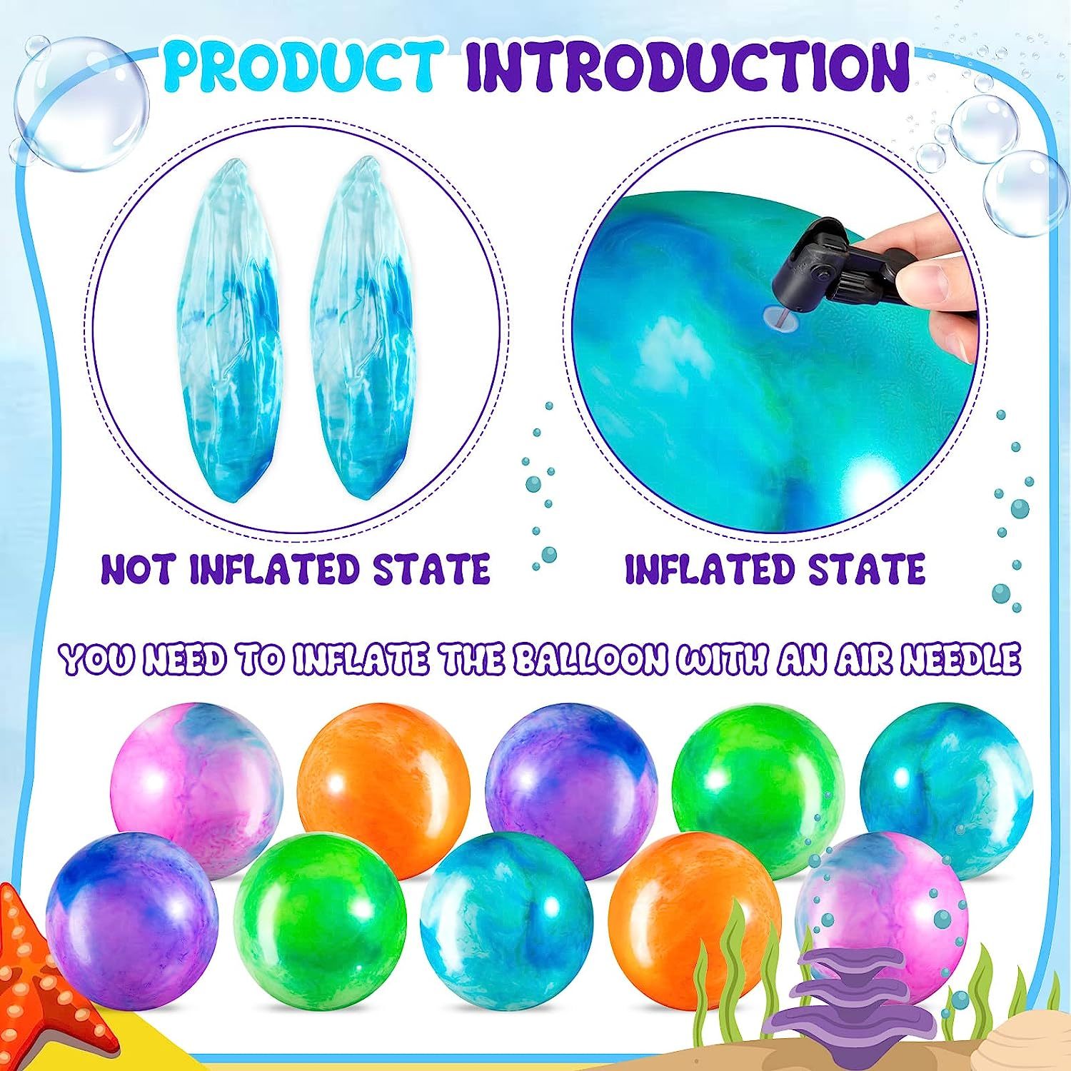 10 Pcs 15" Marbleized Bouncy Balls Pvc Inflatable Ball Colorful Play ...