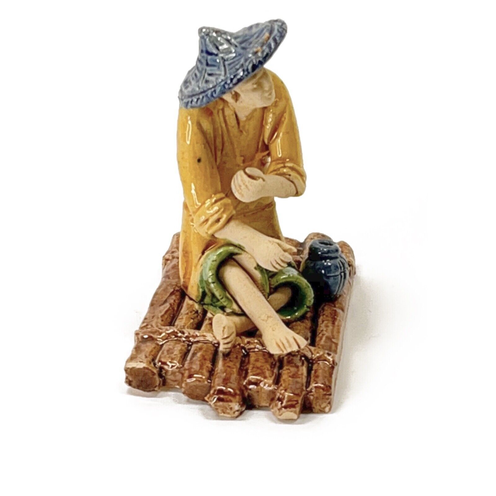 Chinese Miniature Mud Man Mudmen Figurine Sancai Glazed Man Seating ...