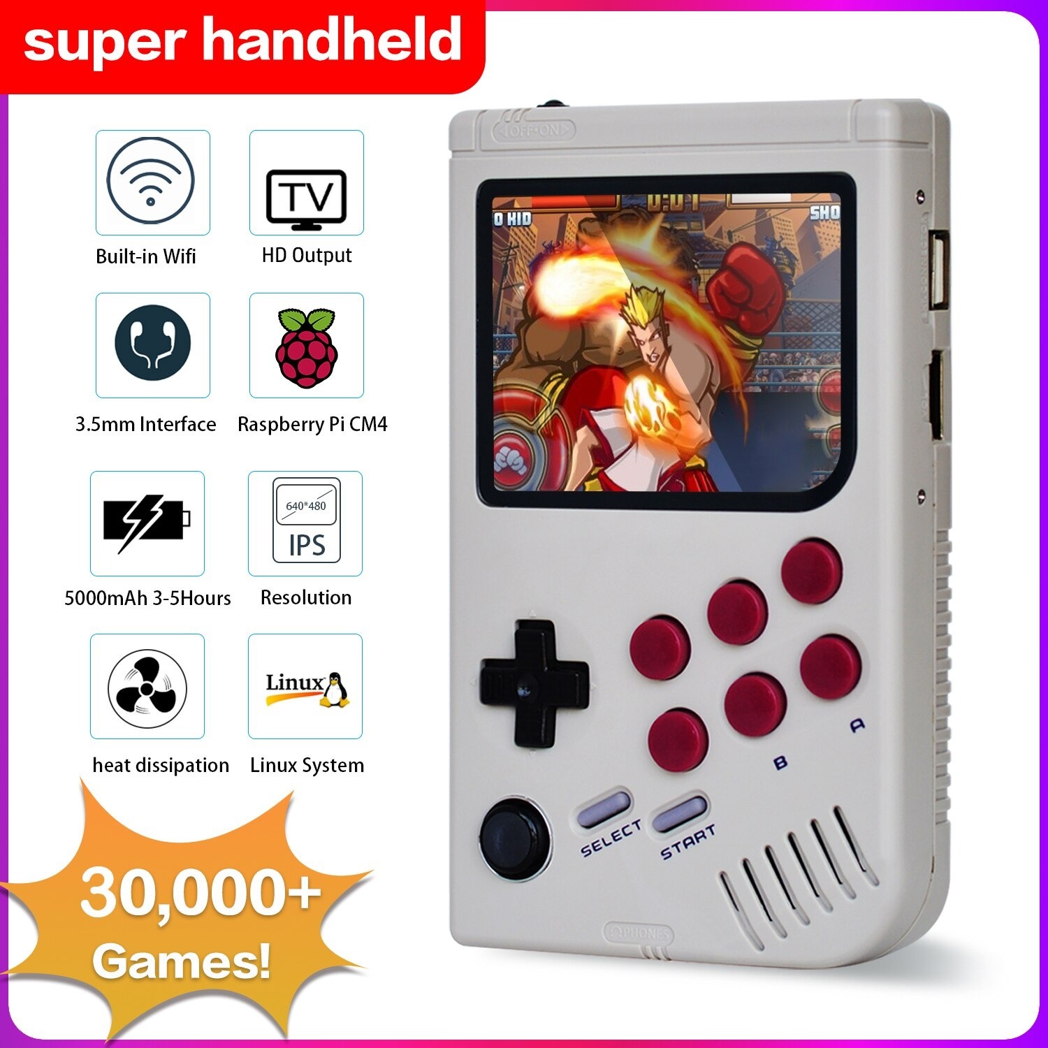 LCL PI Boy CM4 Handheld Game Console 30000 Games Raspberry Pi CM4 Mini ...